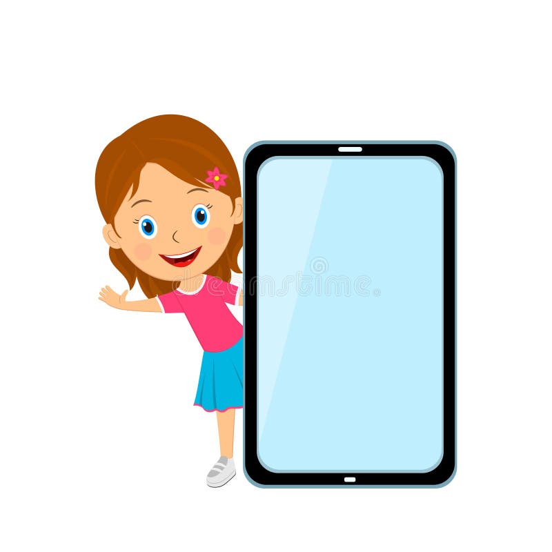Cute Cartoon Girl and Tablet Stock Vector - Illustration of online ...