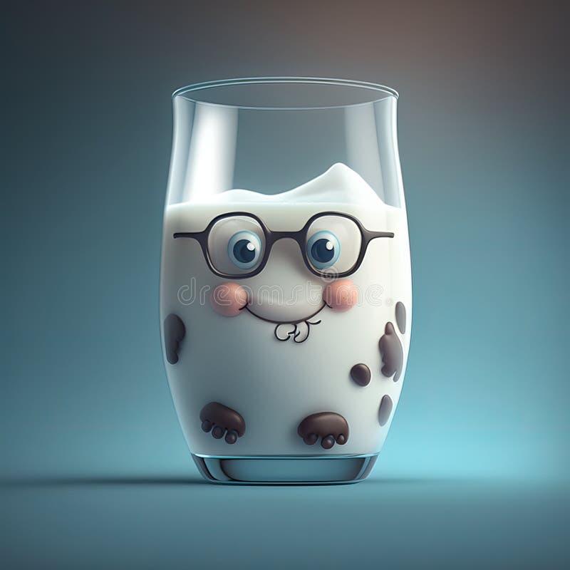 Cute Cartoon Glass of Milk, Generative AI Stock Illustration ...