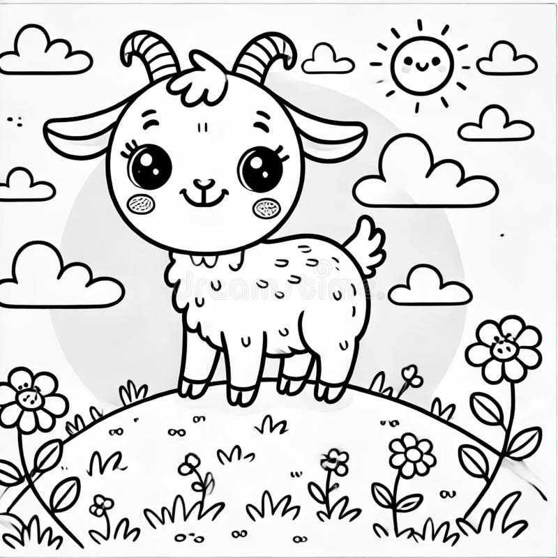 Cute Cartoon Goat Coloring Page for Kids Stock Illustration ...