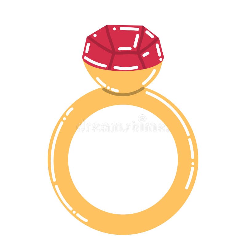 Cute Cartoon Golden Ring with Ruby Gemstone in Flat Style. Stock ...