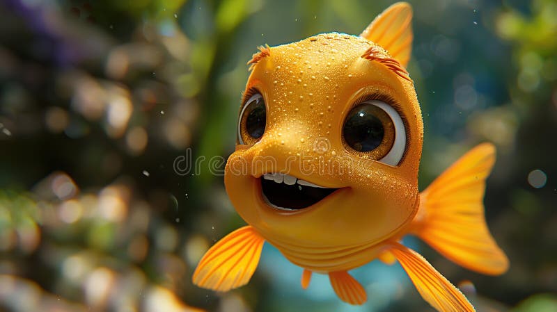 Cute Cartoon Goldfish with Big Eyes Smiling Stock Illustration ...