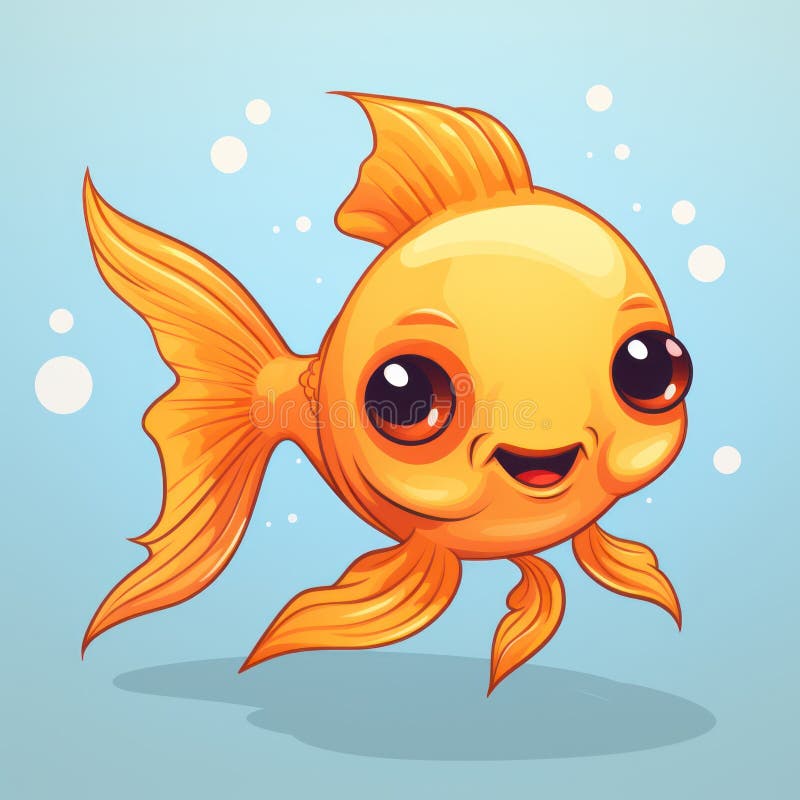 Cute Cartoon Goldfish on a Blue Background. Illustration Stock ...