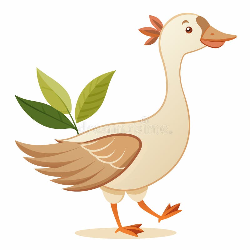 Cute Cartoon Goose with Leaves Stock Vector - Illustration of adorable ...
