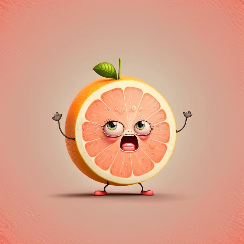 Cute Cartoon Grapefruit Character, Generative AI Stock Illustration ...