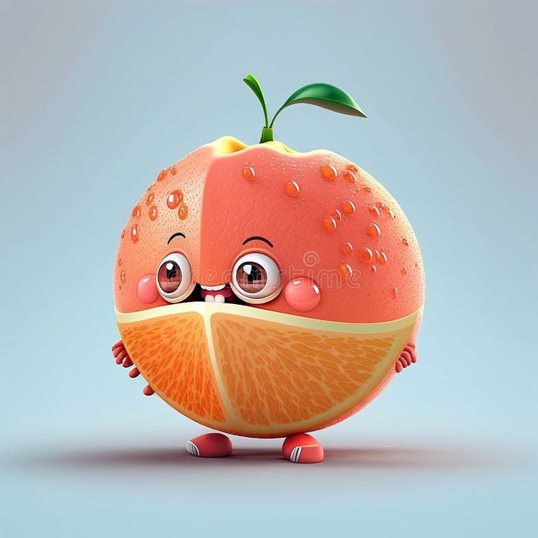 Cute Cartoon Grapefruit Character Using Generative AI Stock ...