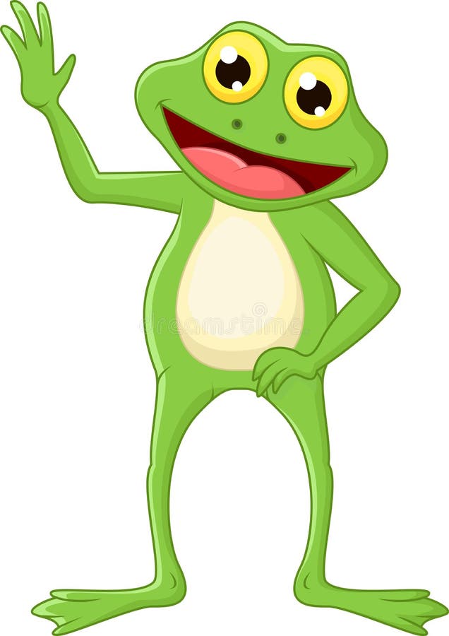 Cute Cartoon Green Frog Waving Hand Stock Vector - Illustration of ...