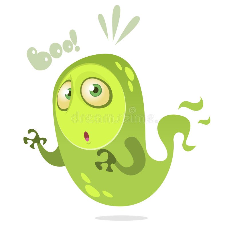 Cute Cartoon Green Ghost. Vector Halloween Monster Character Isolated ...