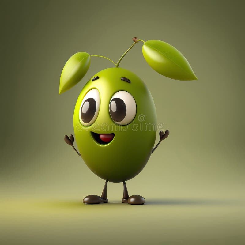 Cute Cartoon Green Olive Character. Generative Ai Stock Illustration ...