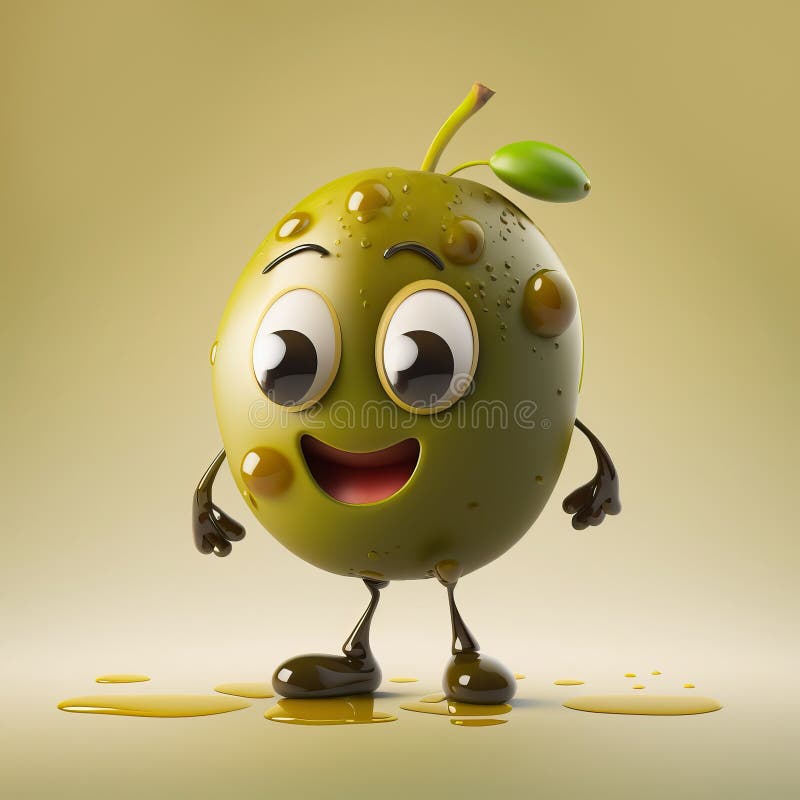 Cute Cartoon Green Olive Character. Generative Ai Stock Illustration ...