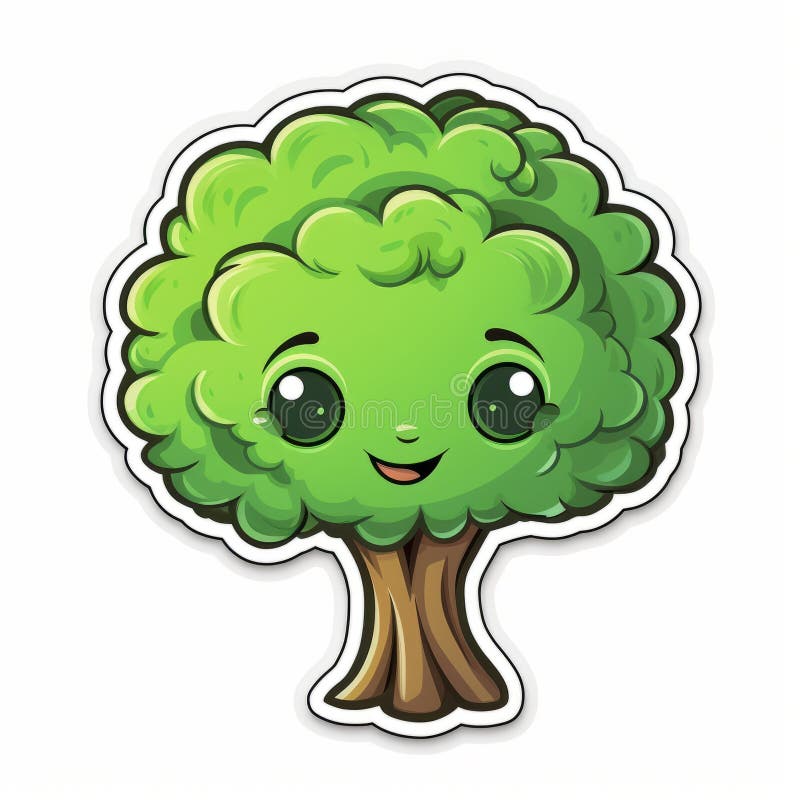 Cute Cartoon Green Tree Sticker Isolated on White Background. Vector ...