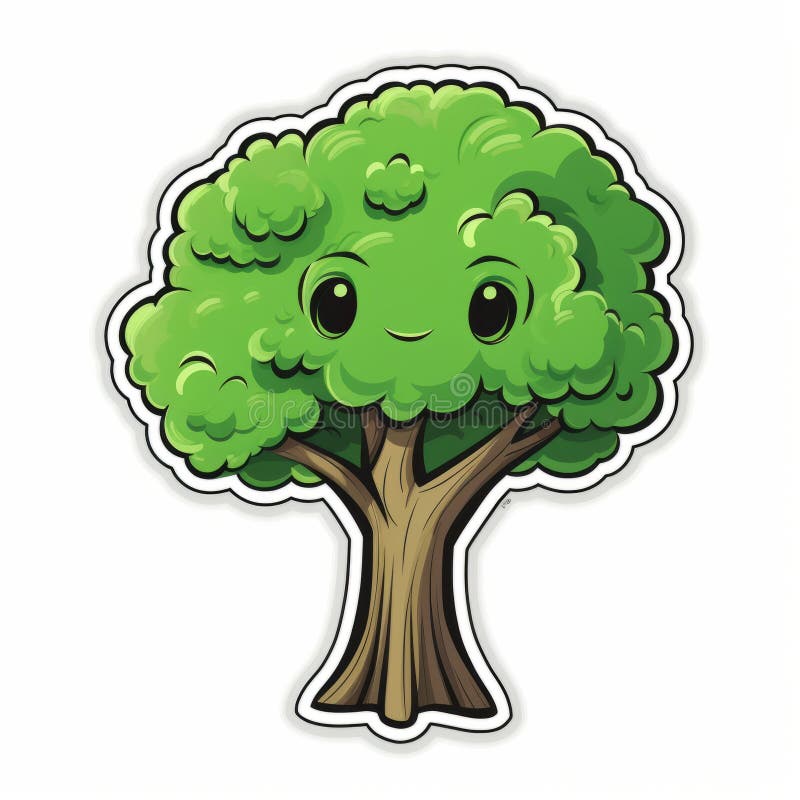 Cute Cartoon Green Tree Sticker Isolated on White Background. Vector ...