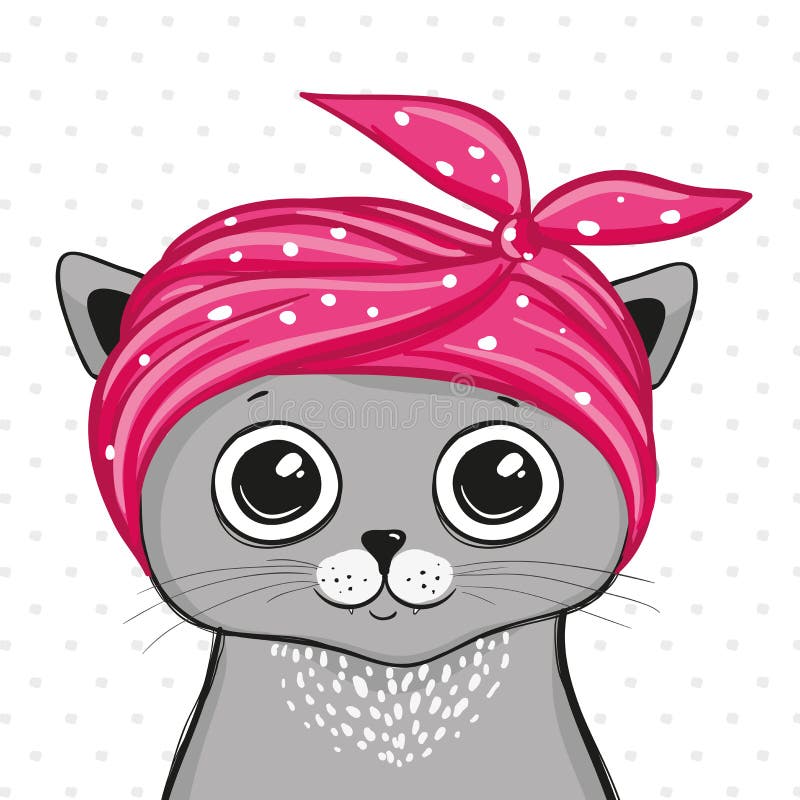 Cute Cartoon Grey Cat with Hat. Vector Illustration Stock Vector ...