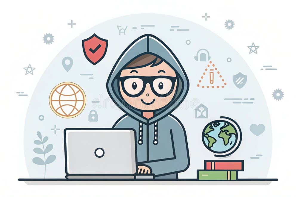 Cute Cartoon Hacker Character Flat Vector Stock Illustration ...