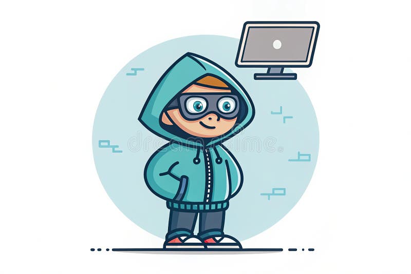 Cute Cartoon Hacker Character Flat Vector Stock Illustration ...