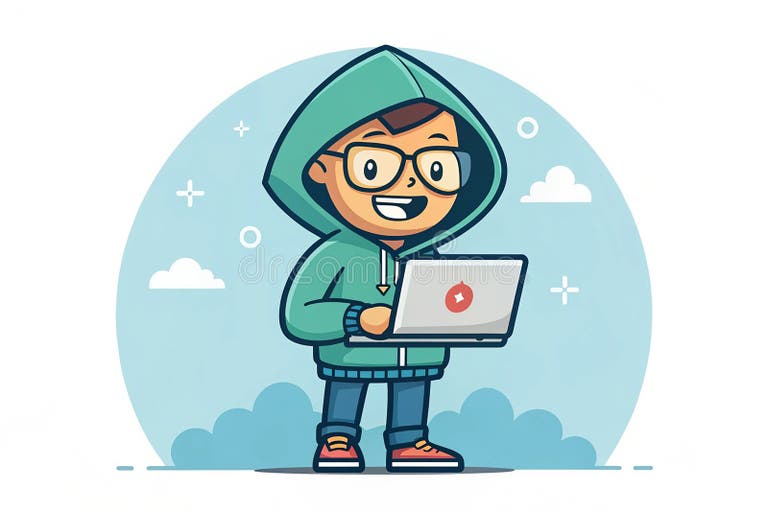 Cute Cartoon Hacker Character Flat Vector Stock Illustration ...