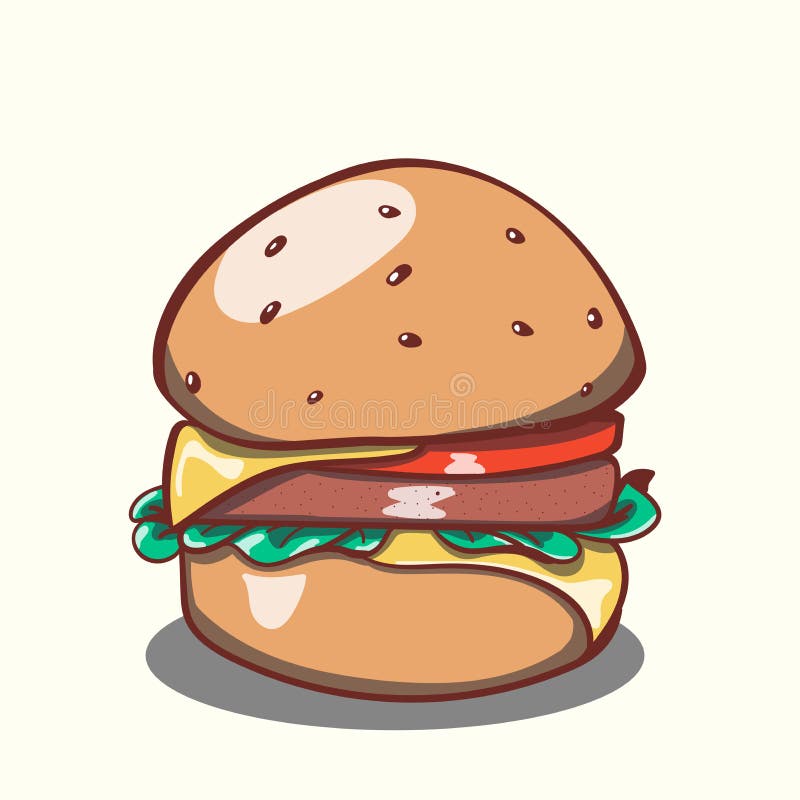 Cute Cartoon Hamburger with Cheese Stock Vector - Illustration of ...