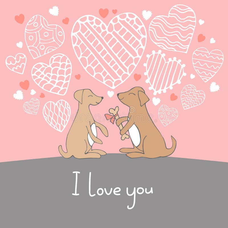 Cute Cartoon Hand Drawn Illustration with Dogs in Love Stock Vector ...