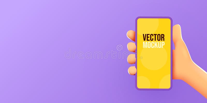 Cute Cartoon Hand Holding Mobile Smart Phone. Modern Mockup Stock ...