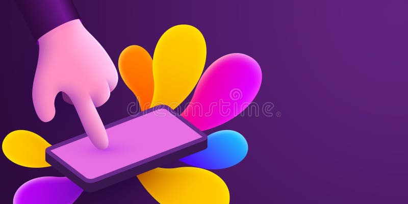 Cute Cartoon Hand Touch Mobile Smartphone with Color Explosion ...