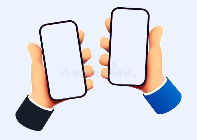 Cute Cartoon Hands Holding Mobile Smart Phone. Modern Mockup Stock ...
