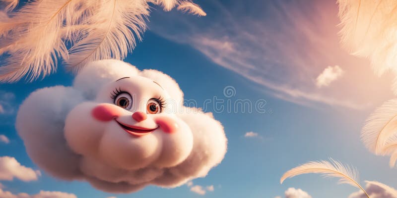 Cute Cartoon Happy Cloud in the Sky, Creative Character Stock ...