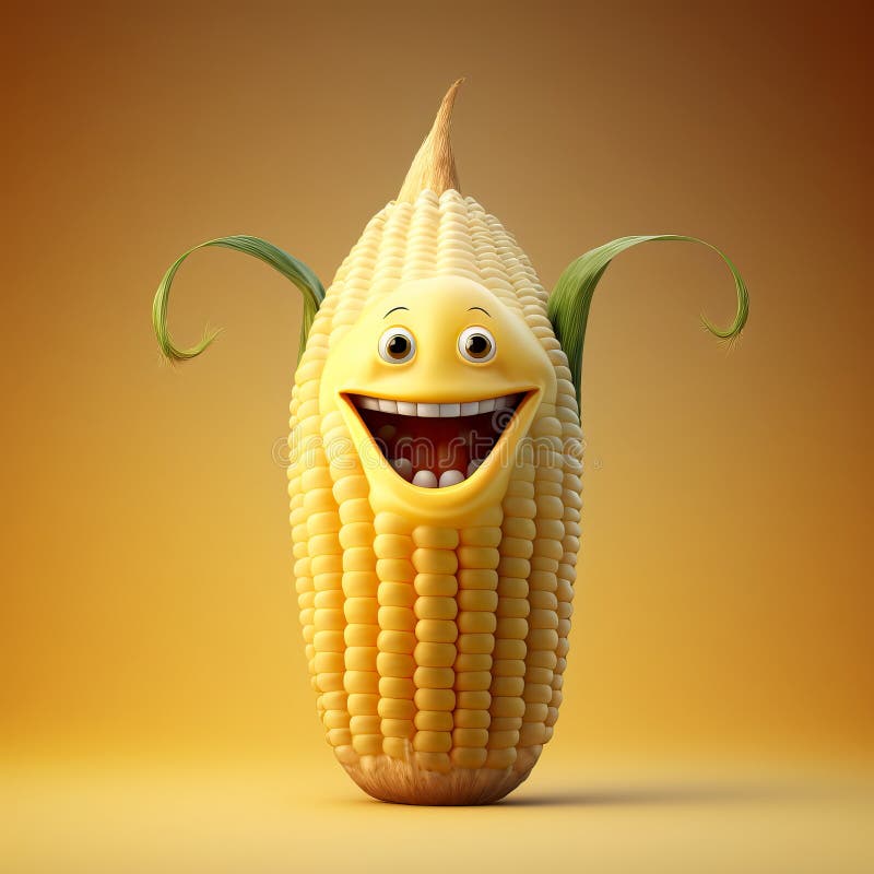 Cute Cartoon Happy Corn on the Cob Character. Generative Ai Stock ...