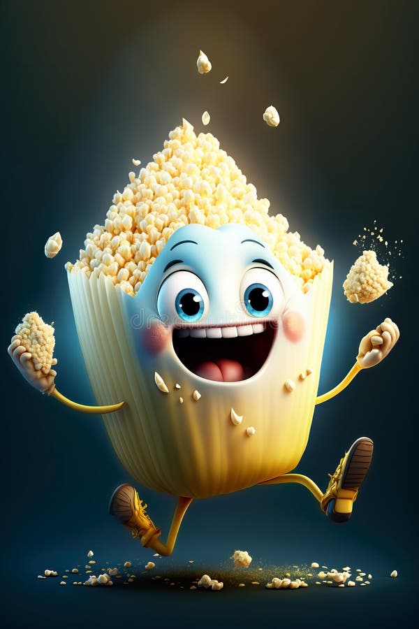 Cute Cartoon Happy Popcorn Character. Generative Ai Stock Illustration ...