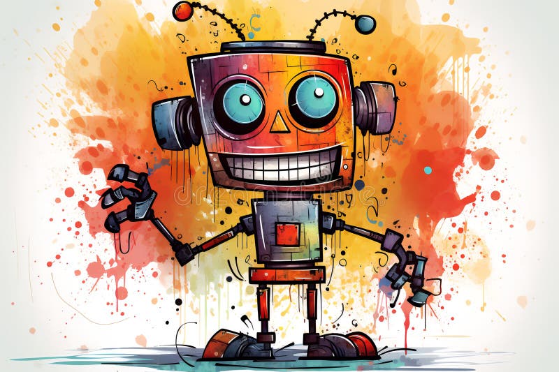 Cute Cartoon Happy Robot. Drawing with Colored Pencils Stock ...