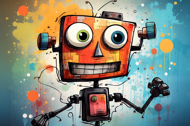Cute Cartoon Happy Robot. Drawing with Colored Pencils Stock ...
