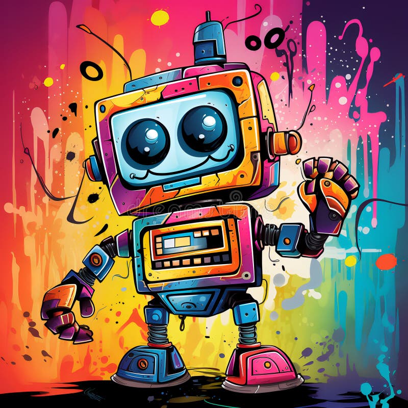 Cute Cartoon Happy Robot. Drawing with Colored Pencils Stock ...