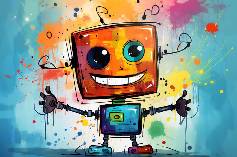 Cute Cartoon Happy Robot. Drawing with Colored Pencils Stock ...
