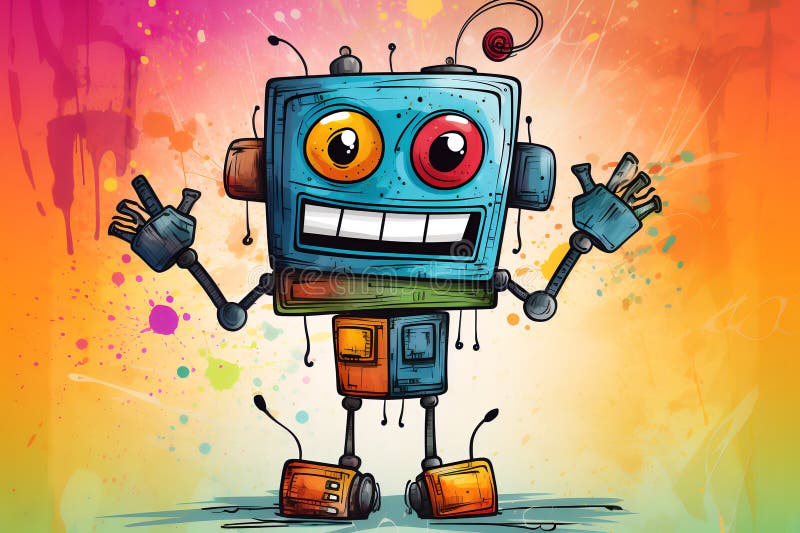 Cute Cartoon Happy Robot. Drawing with Colored Pencils Stock ...