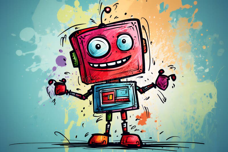 Cute Cartoon Happy Robot. Drawing with Colored Pencils Stock ...