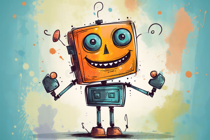 Cute Cartoon Happy Robot. Drawing with Colored Pencils Stock ...