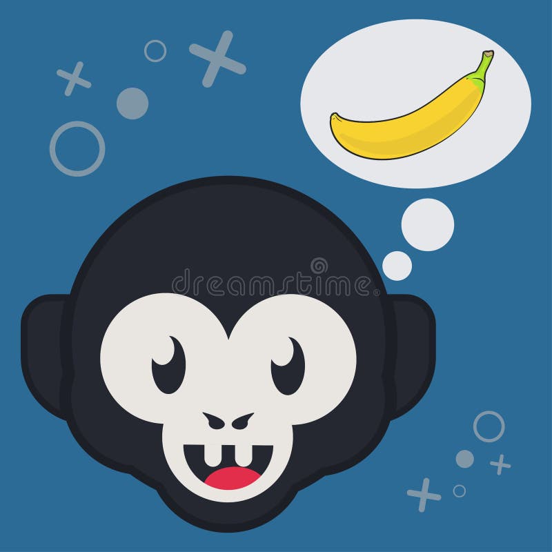 Cute Cartoon Head of Monkey Thinking a Banana Stock Vector ...