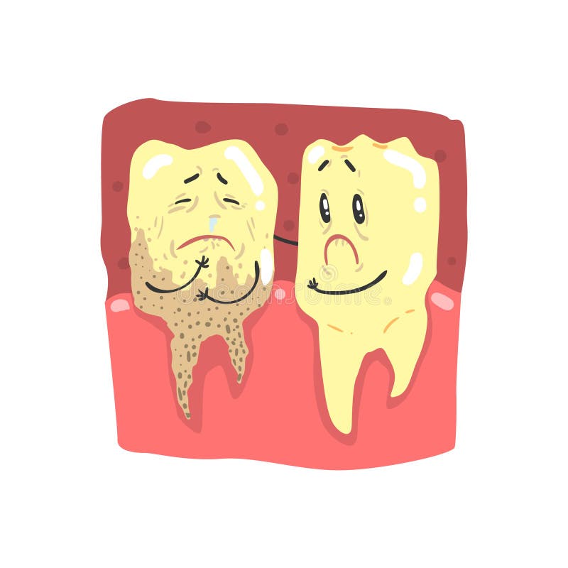 Cute Cartoon Healthy and Decayed Teeth Characters with Funny Faces ...