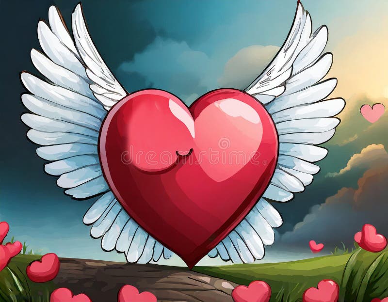 Cute Cartoon Heart with Wings - Generated by Ai Stock Illustration ...