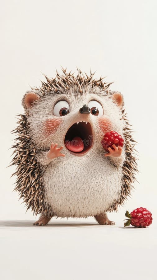 Cute Cartoon Hedgehog Surprised with a Raspberry Stock Illustration ...