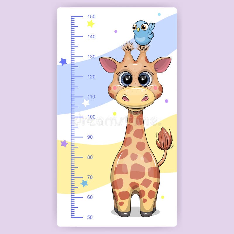 Cute Cartoon Height Chart with Giraffe and Bird. Stock Vector ...