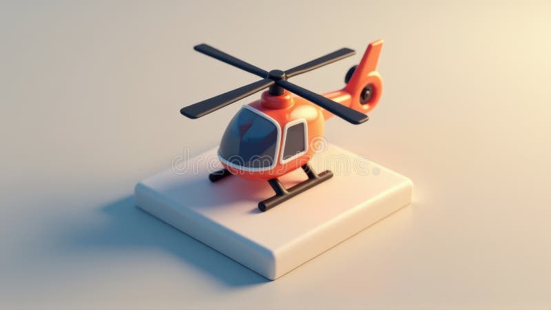 Cute Cartoon Helicopter on White Cube Stock Illustration - Illustration ...