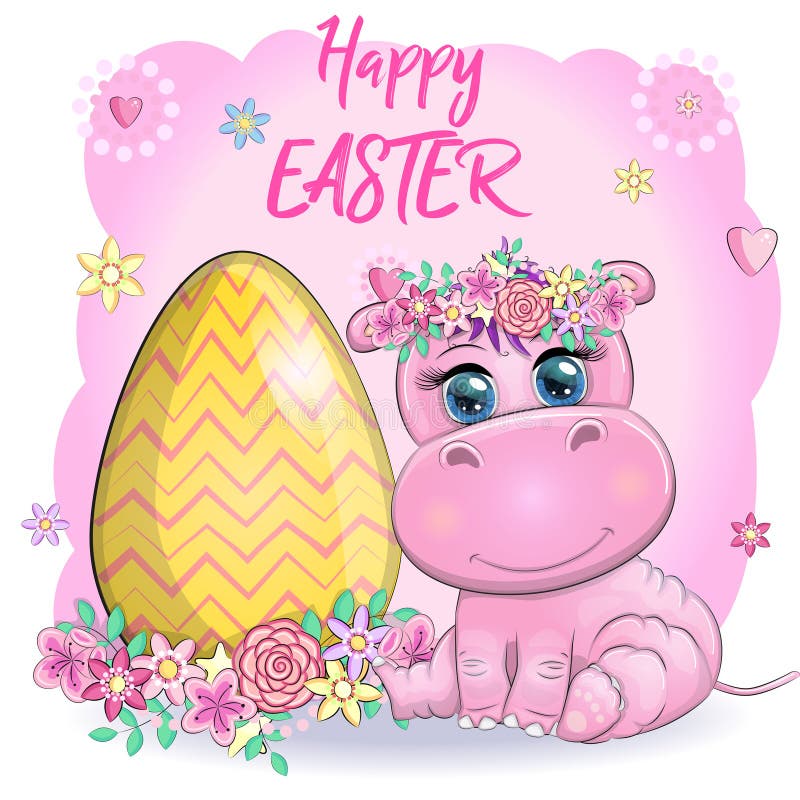 Cute Cartoon Hippo with Easter Egg, Easter Card Stock Vector ...