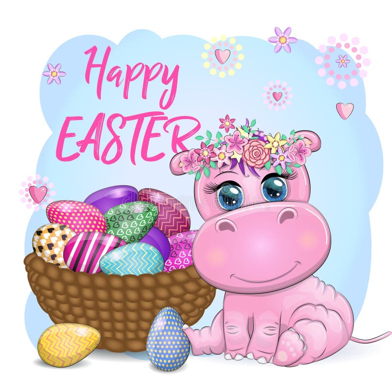 Cute Cartoon Hippo with Easter Egg, Easter Card Stock Vector ...