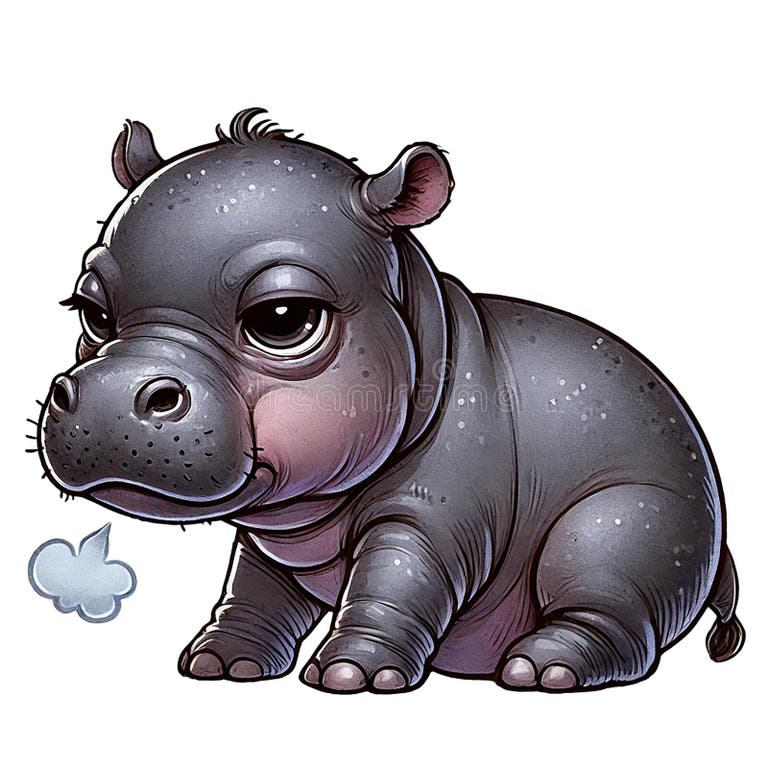 Cute Cartoon Hippo with a Grumpy Expression Stock Photo - Illustration ...