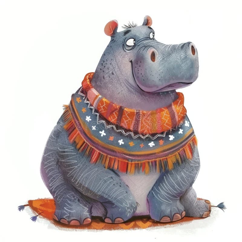 Cute Cartoon Hippopotamus Illustration Friendly Expression Hippo Stock ...