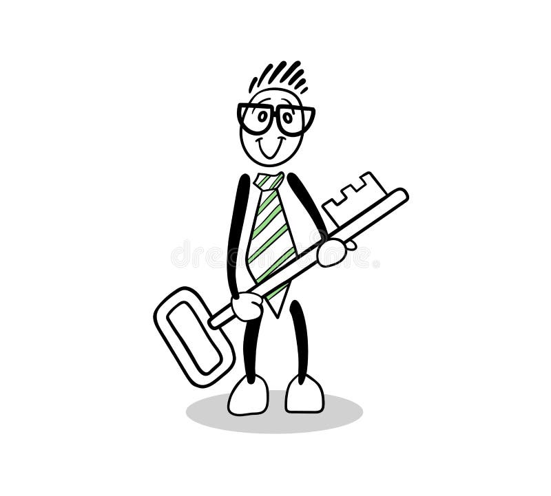 Cute Cartoon Holding Large Key Stock Vector - Illustration of ...