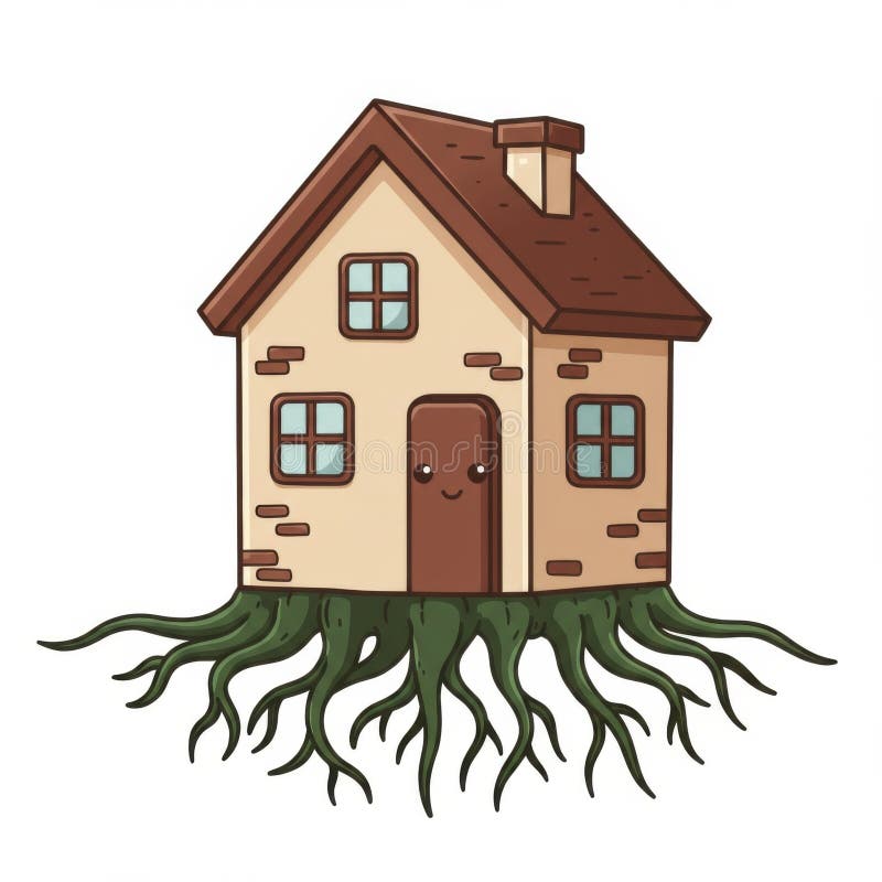 Cute Cartoon House with Roots Illustration Stock Illustration ...