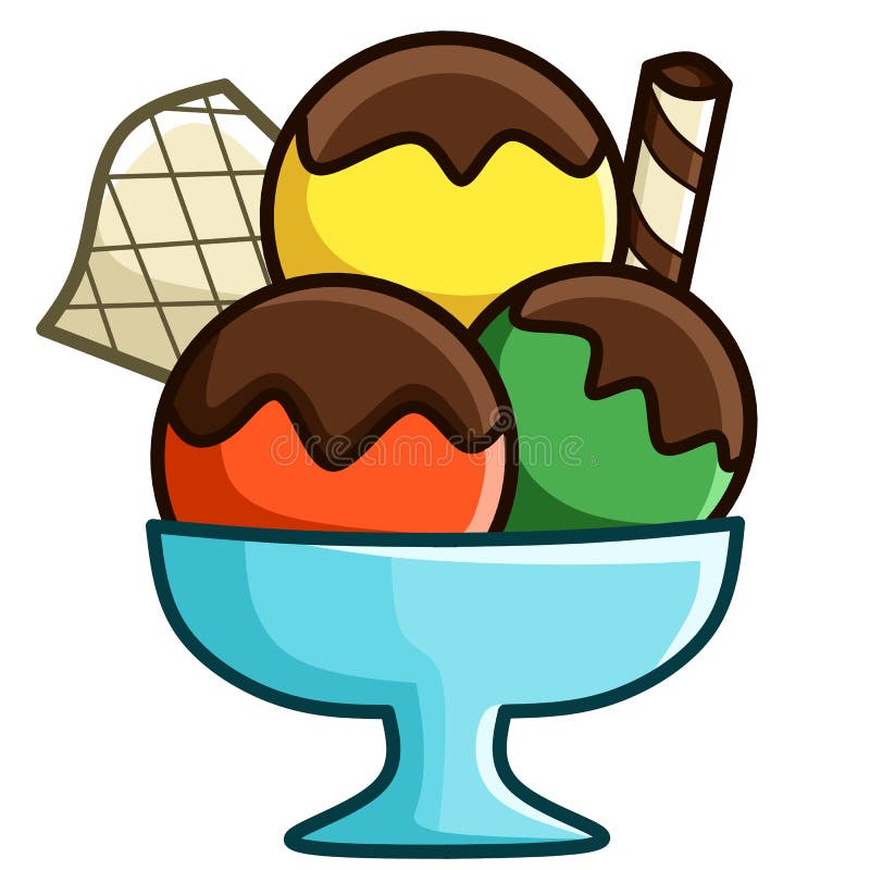 Cute Cartoon Ice Cream Sundae with Three Scoops and a Cherry on Top ...