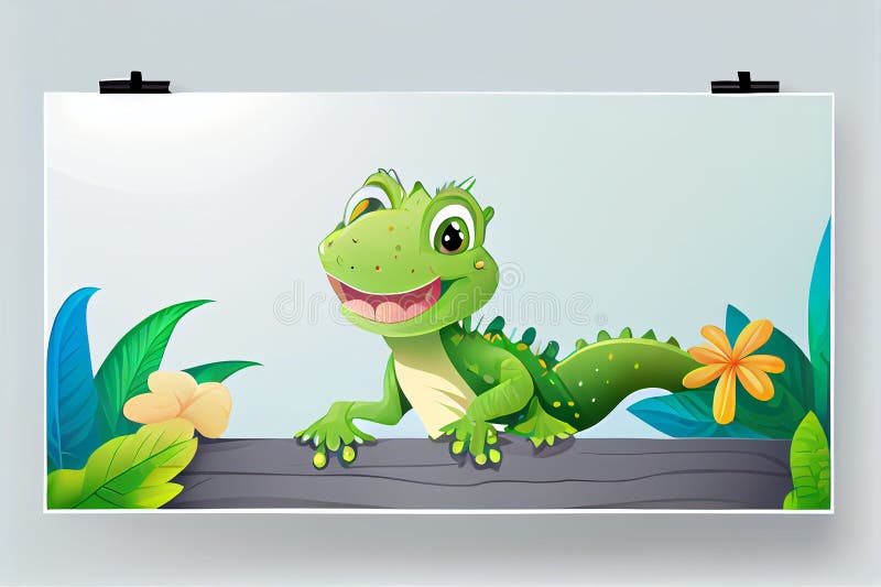 Cute Cartoon Iguana Character Banner with Space for Copy.generative Ai ...