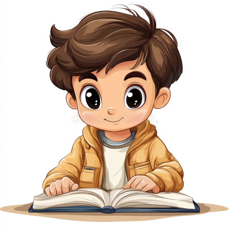 Cute Cartoon Illustration of a Boy Reading a Book Stock Illustration ...