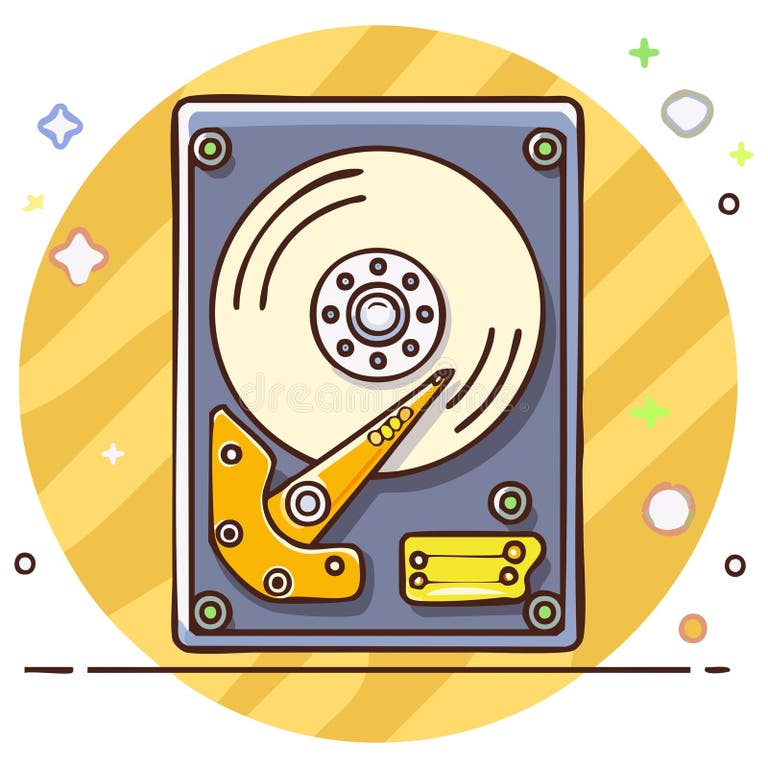 Cute Cartoon Illustration of a Computer Hard Disk Drive with Spinning ...